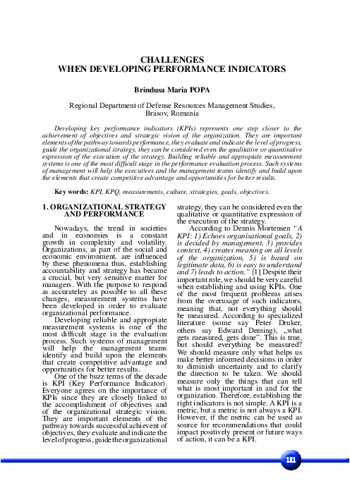 (PDF) CHALLENGES WHEN DEVELOPING PERFORMANCE INDICATORS