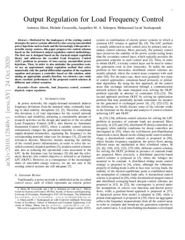 Pdf Output Regulation For Load Frequency Control Amirreza Silani