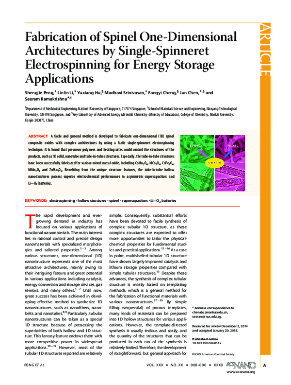 (PDF) Fabrication of Spinel One-Dimensional Architectures by Single ...