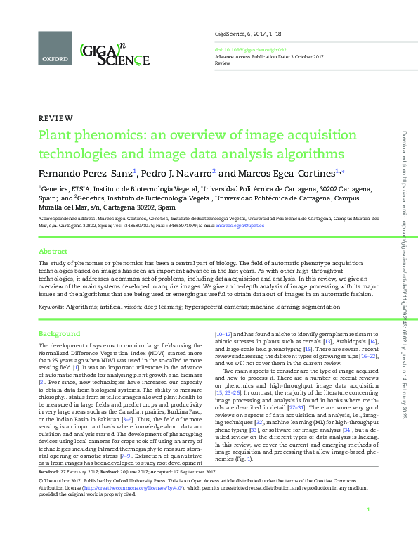 (PDF) Plant phenomics: an overview of image acquisition technologies ...