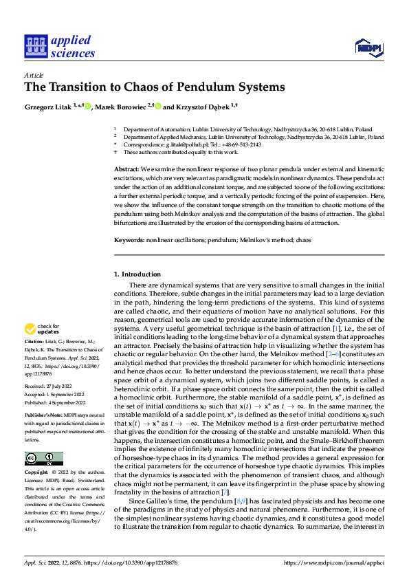 (PDF) The Transition to Chaos of Pendulum Systems