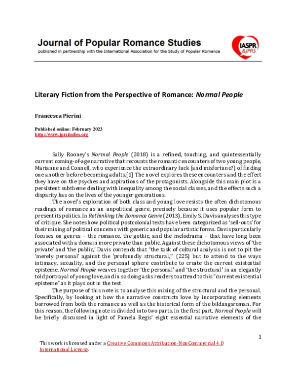 (PDF) Literary Fiction from the Perspective of Romance: Normal People