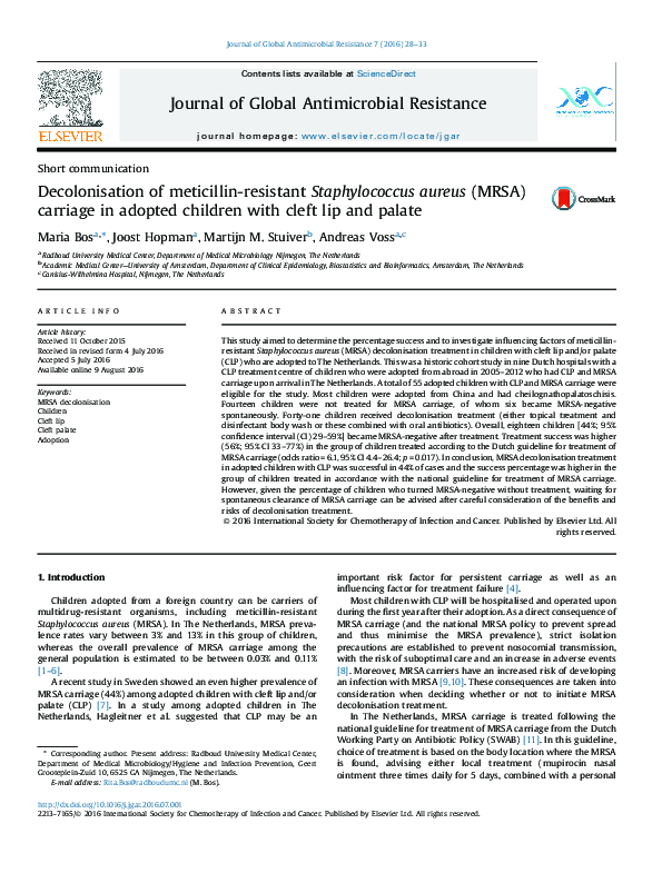 Pdf Decolonisation Of Meticillin Resistant Staphylococcus Aureus Mrsa Carriage In Adopted