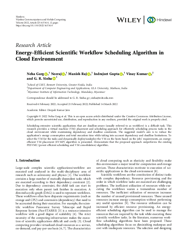 Pdf Energy Efficient Scientific Workflow Scheduling Algorithm In Cloud Environment