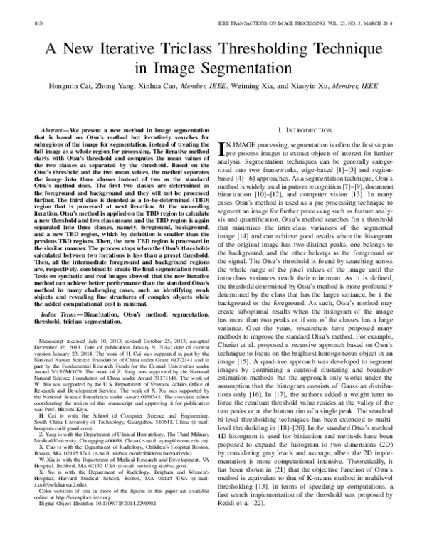 Pdf A New Iterative Triclass Thresholding Technique In Image Segmentation