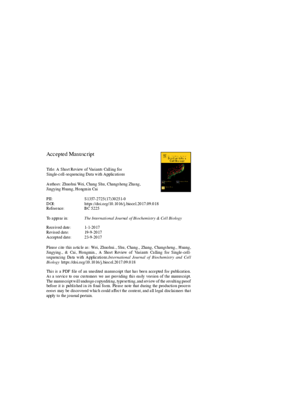 Pdf A Short Review Of Variants Calling For Single Cell Sequencing