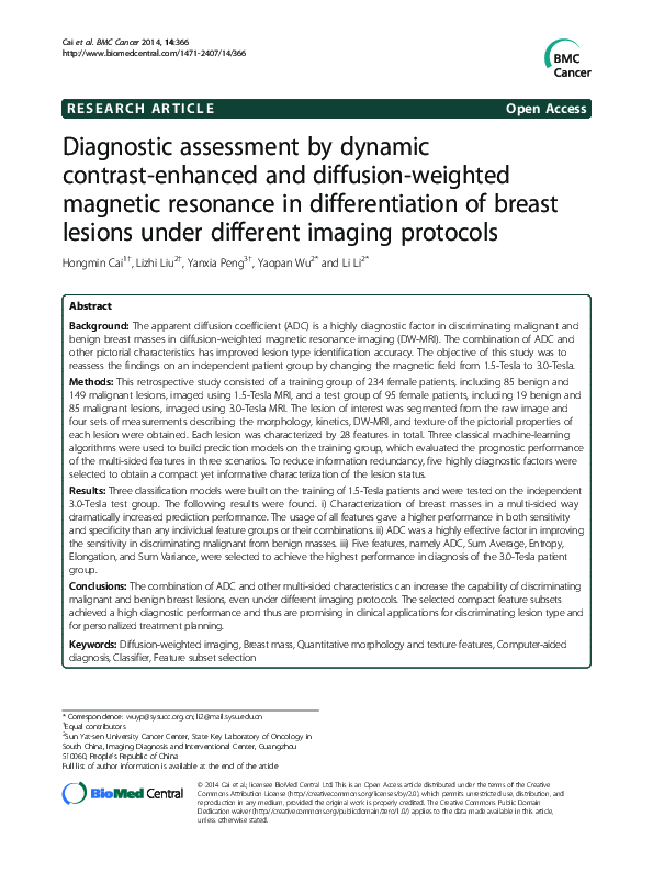 (PDF) Diagnostic assessment by dynamic contrast-enhanced and diffusion-weighted magnetic ...