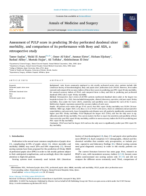 (PDF) Assessment of PULP score in predicting 30-day perforated duodenal ...