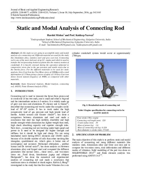 (PDF) Static and Modal Analysis of Connecting Rod