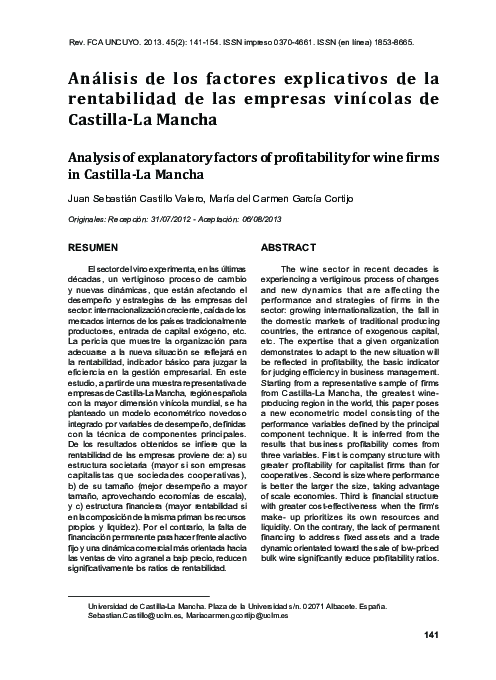 (PDF) Análisis de los factores explicativos de la rentabilidad de las empresas vinícolas de ...