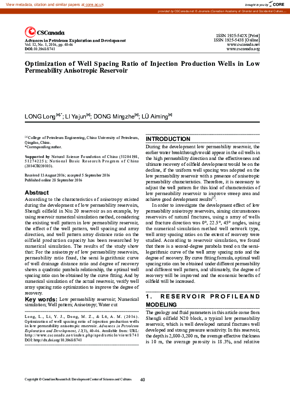 (PDF) Optimization of Well Spacing Ratio of Injection Production Wells ...
