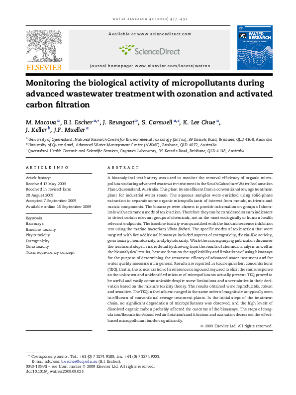 (PDF) Monitoring the biological activity of micropollutants during advanced wastewater treatment ...