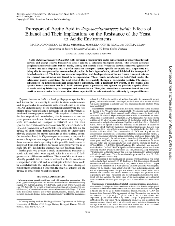 (PDF) Transport of acetic acid in Zygosaccharomyces bailii: effects of ...