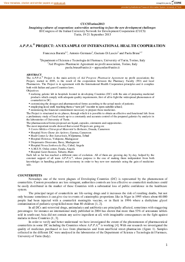 (PDF) A.P.P.A.® Project: an example of international health cooperation