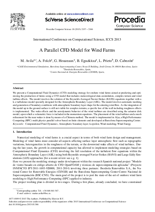(PDF) A Parallel CFD Model for Wind Farms