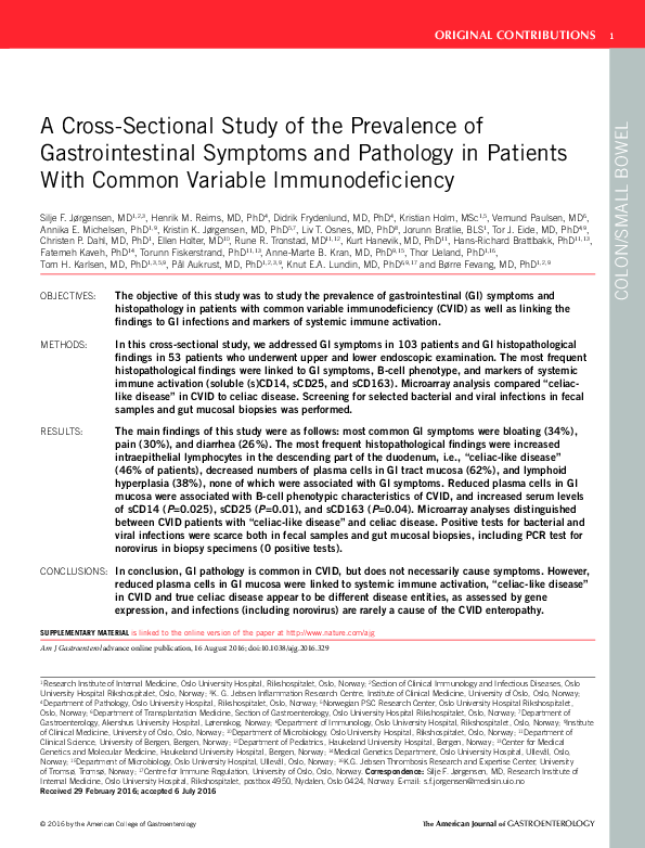 (PDF) A Cross-Sectional Study of the Prevalence of Gastrointestinal ...