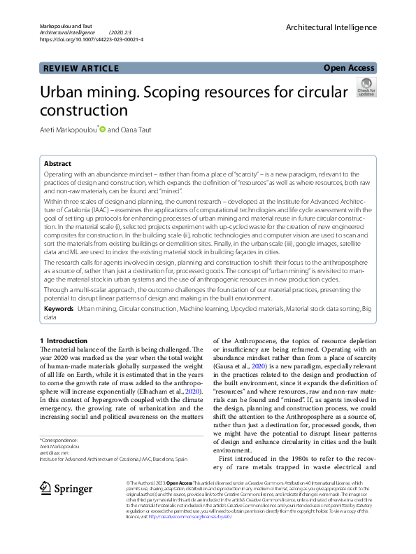 (PDF) Urban mining. Scoping resources for circular construction