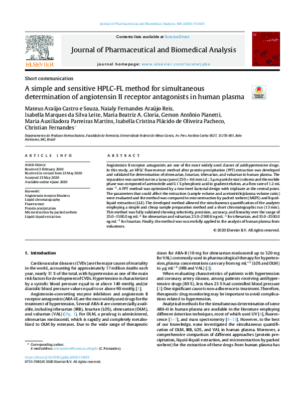 Pdf Hplc Fl Method For Angiotensin Ii Antagonists