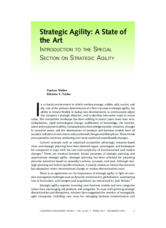 (PDF) Strategic Agility: A State of the Art Introduction to the Special ...