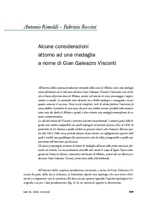 (PDF) Alcune considerazioni attorno ad una medaglia a nome di Gian ...