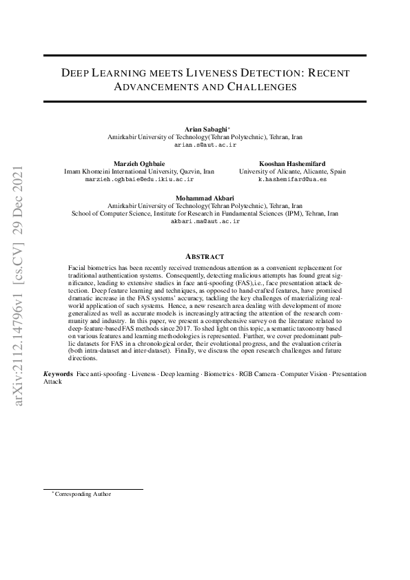 (PDF) Deep Learning meets Liveness Detection: Recent Advancements and Challenges