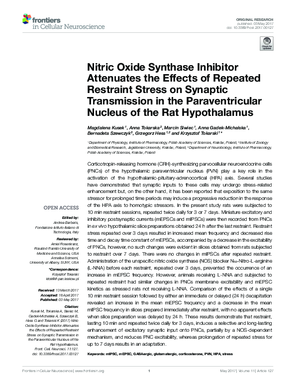 (PDF) Nitric Oxide Synthase Inhibitor Attenuates the Effects of ...