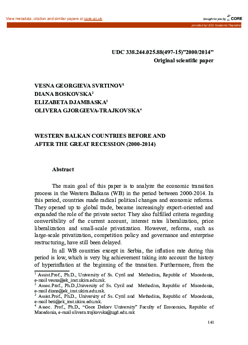 (PDF) Western Balkan Countries Before and After the Great Recession
