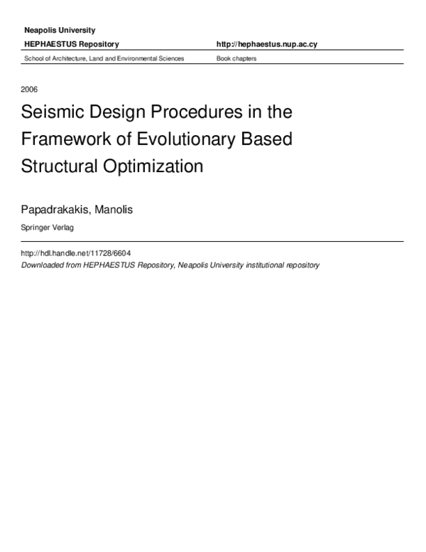 (PDF) Seismic Design Optimization for Steel Structures