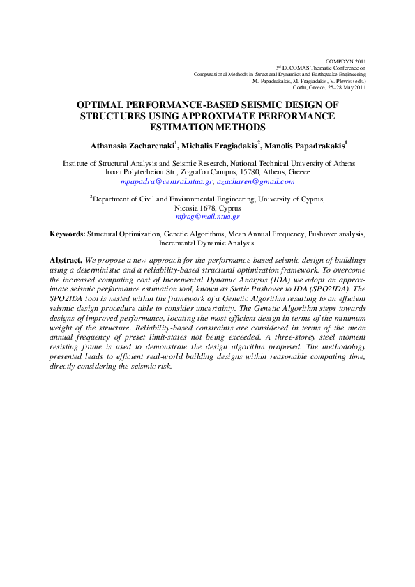(PDF) Optimal performance-based seismic design of structures using approximate performance ...