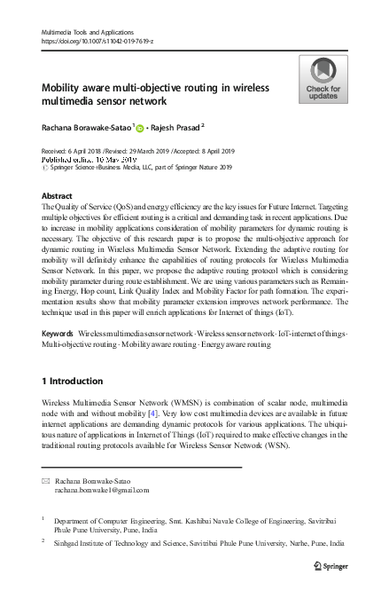 (PDF) Mobility aware multi-objective routing in wireless multimedia sensor network