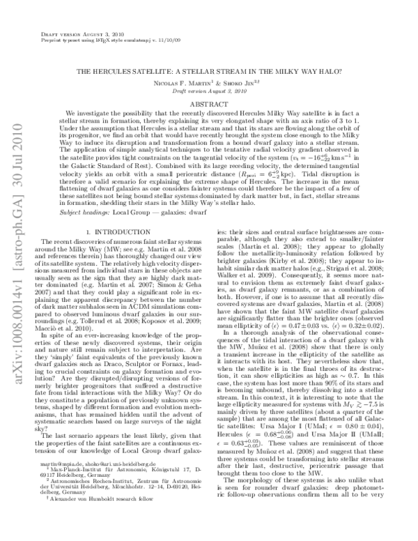 (PDF) The Hercules Satellite: A Stellar Stream in the Milky Way Halo ...