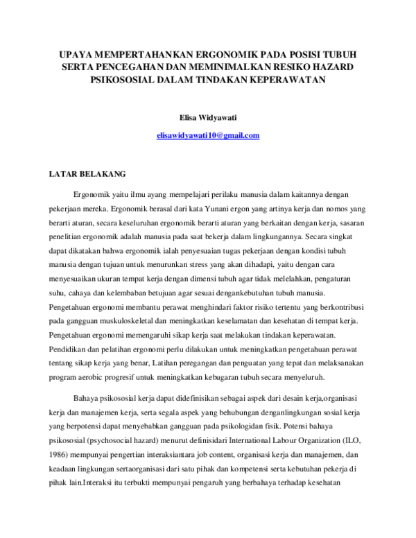 (PDF) Upaya Mempertahankan Ergonomik Pada Posisi Tubuh Serta Pencegahan ...