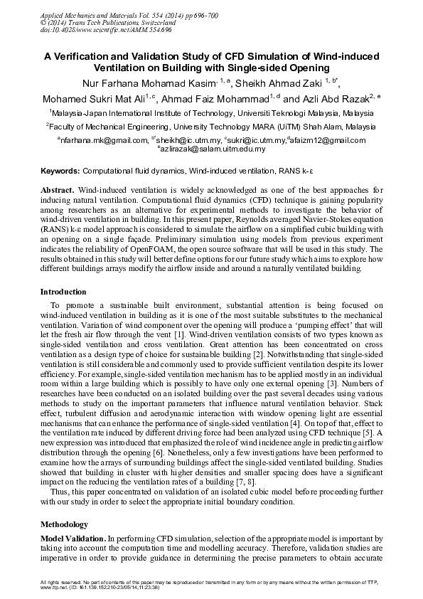 (PDF) A Verification and Validation Study of CFD Simulation of Wind-Induced Ventilation on ...