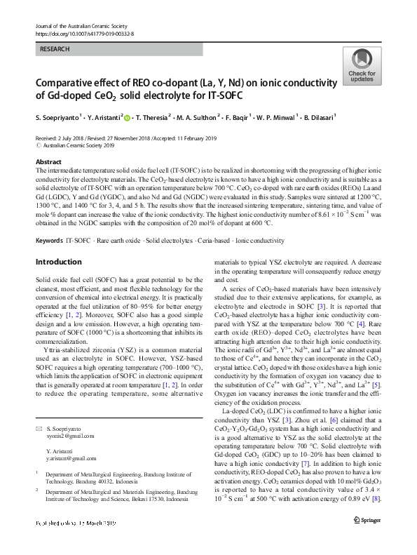 (PDF) Comparative effect of REO co-dopant (La, Y, Nd) on ionic ...