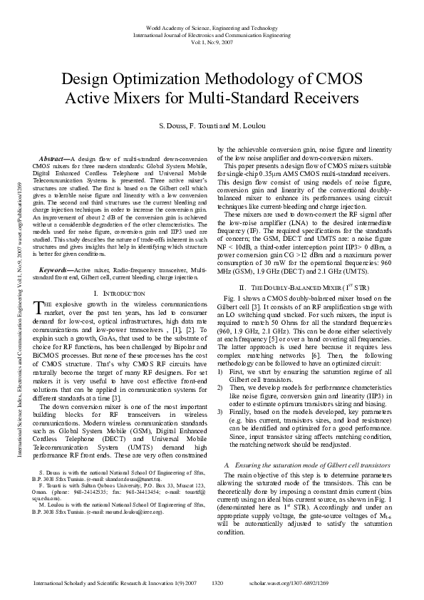 (PDF) Design Optimization Methodology Of Cmos Active Mixers For Multi-Standard Receivers