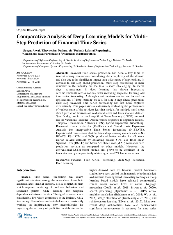 Pdf Comparative Analysis Of Deep Learning Models For Multi Step Prediction Of Financial Time