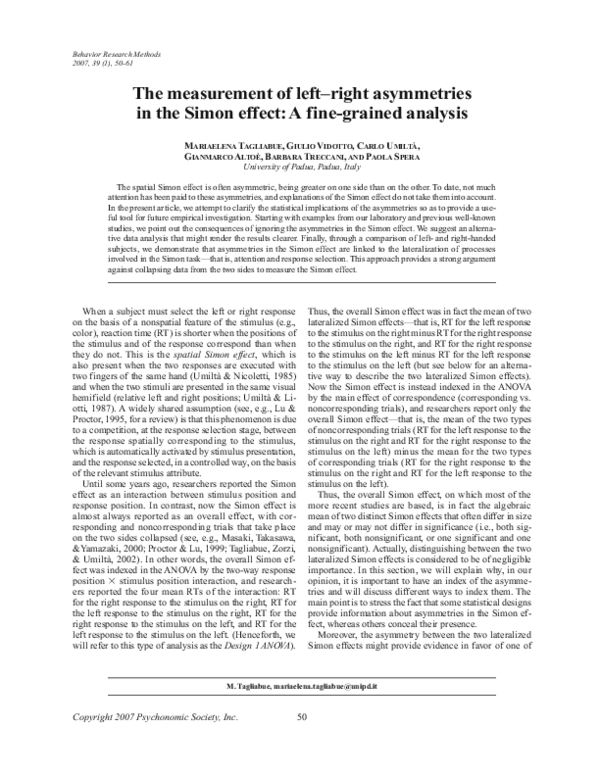 (PDF) The measurement of left—right asymmetries in the Simon effect: A ...