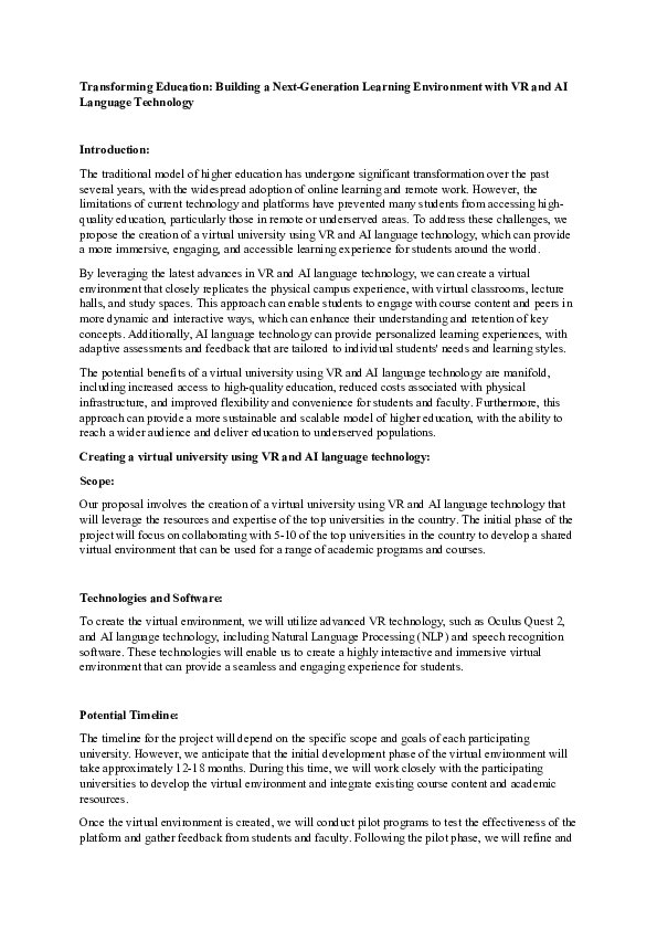 (DOC) Transforming Education: Building a Next-Generation Learning Environment with VR and AI ...