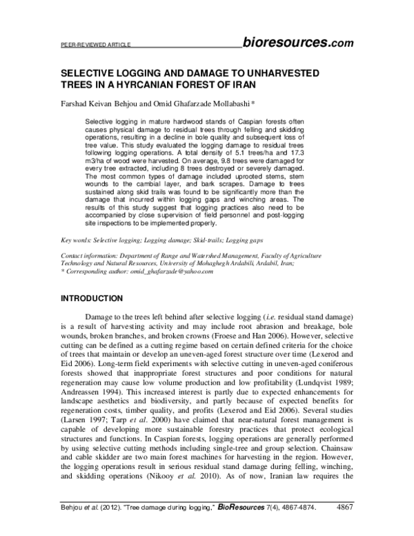(PDF) Selective Logging and Damage to Unharvested Trees in a Hyrcanian Forest of Iran
