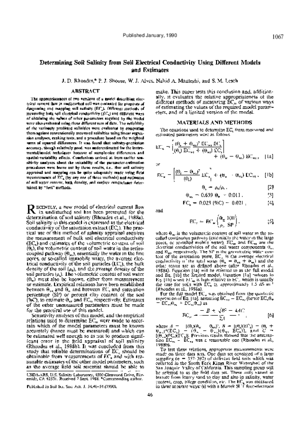(PDF) Determining Soil Salinity from Soil Electrical Conductivity using Different Models and ...