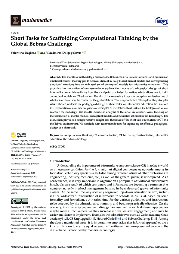 (PDF) Short Tasks for Scaffolding Computational Thinking by the Global ...