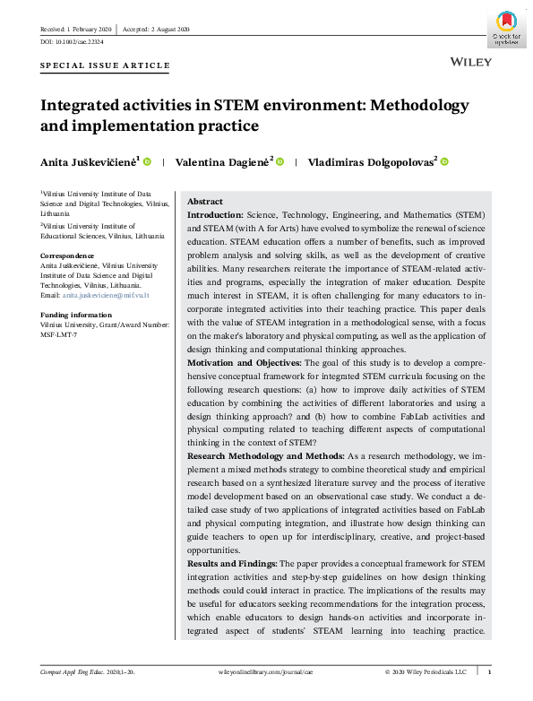 (PDF) Integrated activities in STEM environment: Methodology and implementation practice