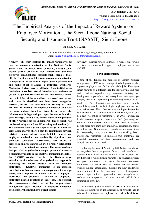 (PDF) The Empirical Analysis of the Impact of Reward Systems on ...
