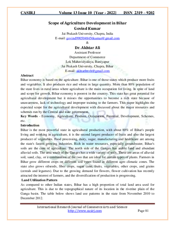 (PDF) Scope of Agriculture Development in Bihar