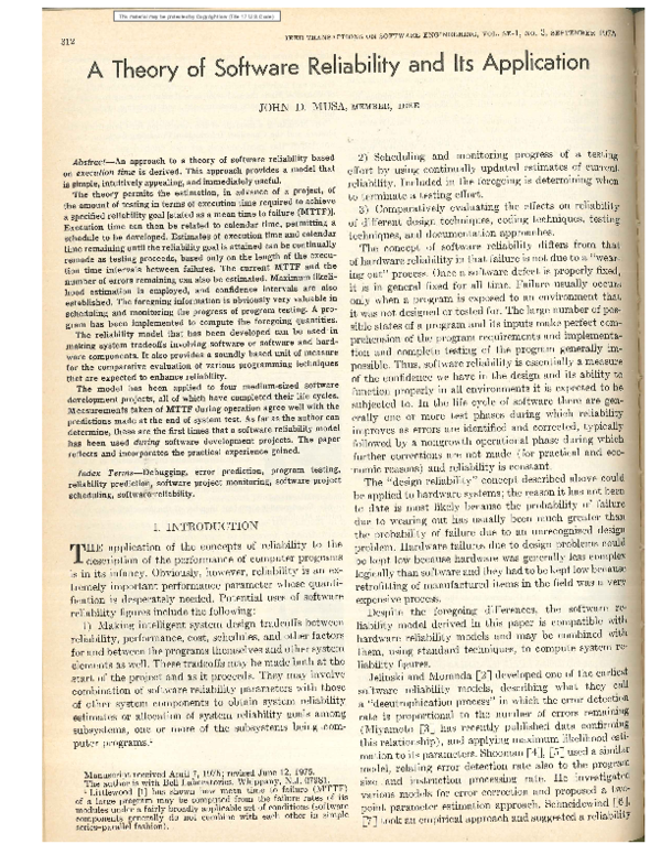 (PDF) A theory of software reliability and its application