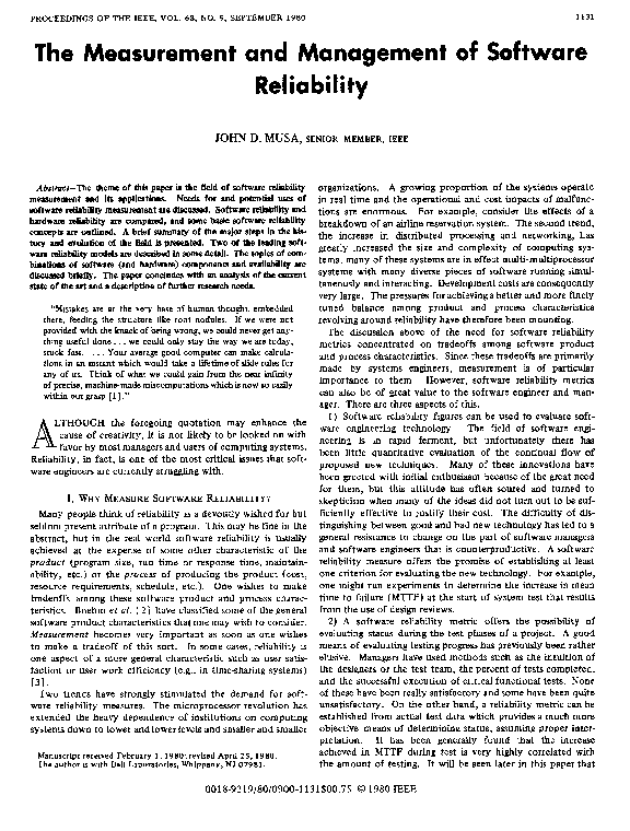 (PDF) The measurement and management of software reliability