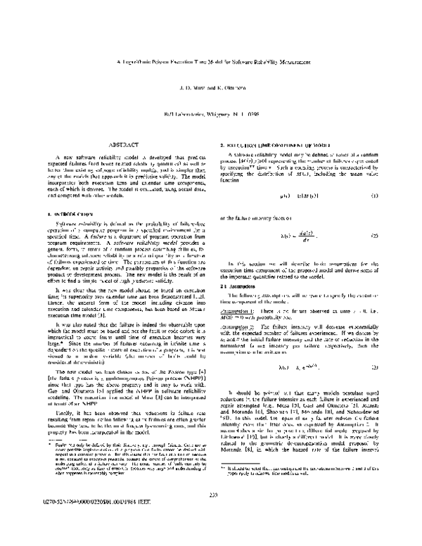 (PDF) A logarithmic poisson execution time model for software ...