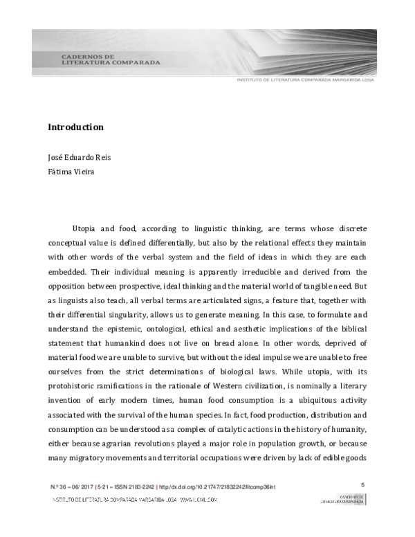 (PDF) Introdução a Utopia e Alimentação. Introduction to Utopia and Food