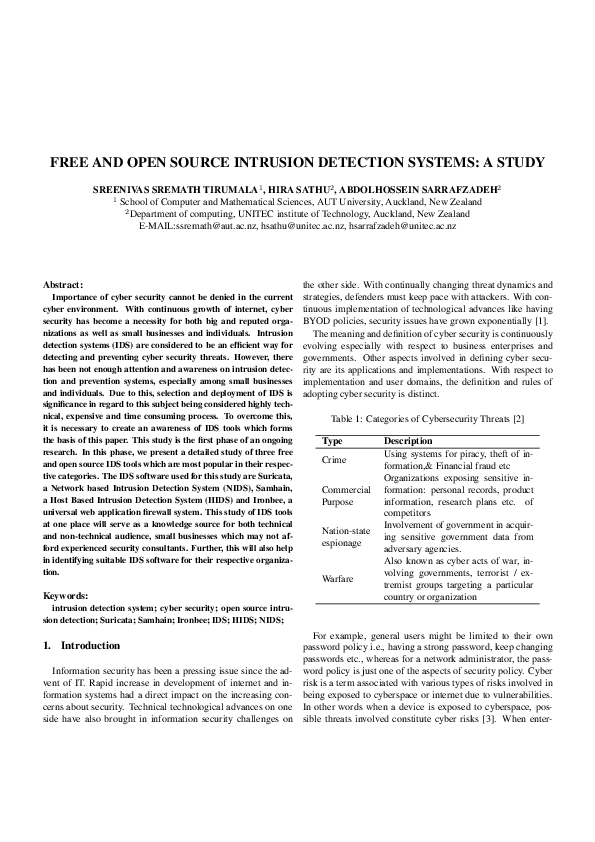 (PDF) Free and open source intrusion detection systems: A study