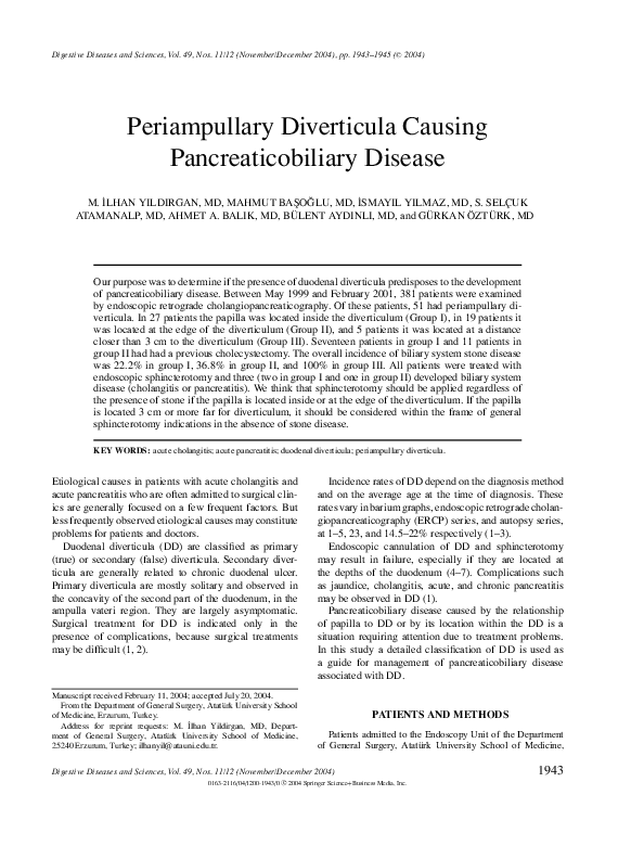 (PDF) Periampullary Diverticula Causing Pancreaticobiliary Disease